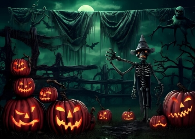 Scary Pumpkin Dead Tree Skeleton Skull Backdrop Halloween Party Decorations