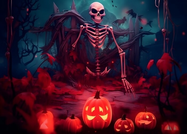 Scary Skeleton Skull Dead Tree Halloween Party Backdrop Decorations ...