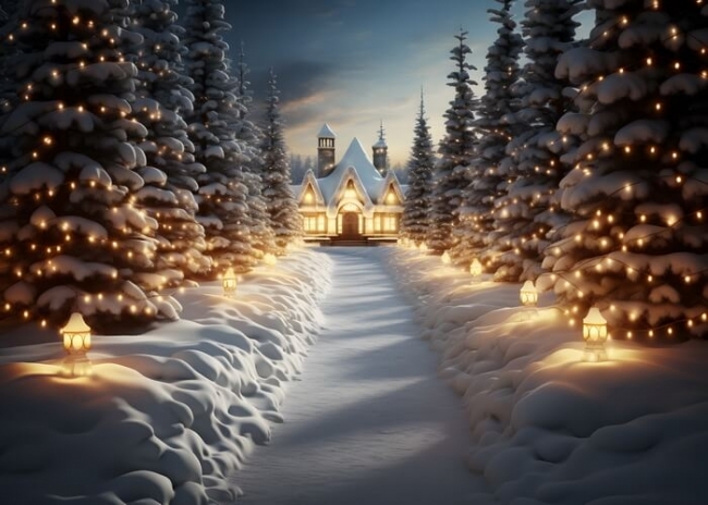 Winter Snowy Fairy Lights Glitter Forest Christmas Backdrop Studio ...