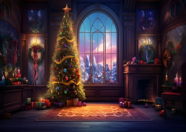 Retro Windows Christmas Tree Room Backdrop Party Studio Photography ...