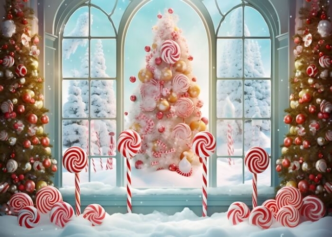 Sweet Winter Candy ChristmasTree Backdrop Party Studio Photography ...