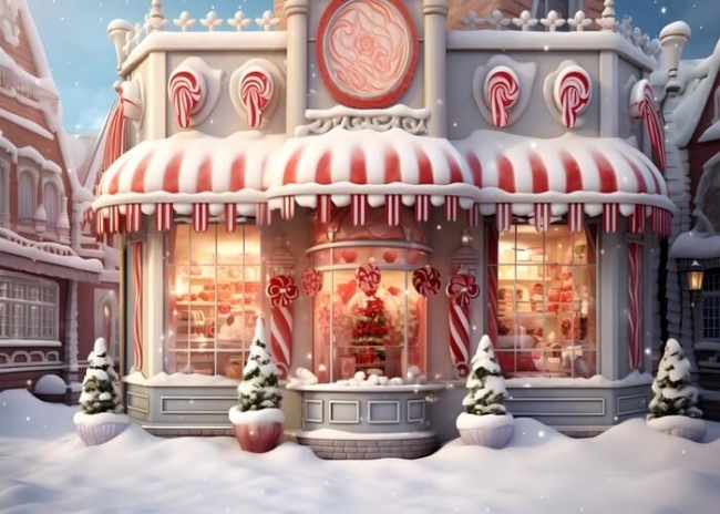 Pink Christmas Store Snow House Backdrop Photoshoot Booth Photography ...