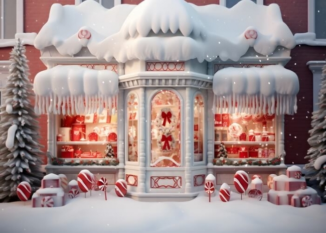 Outdoor Winter Snow Christmas Store House Backdrop Party Studio ...