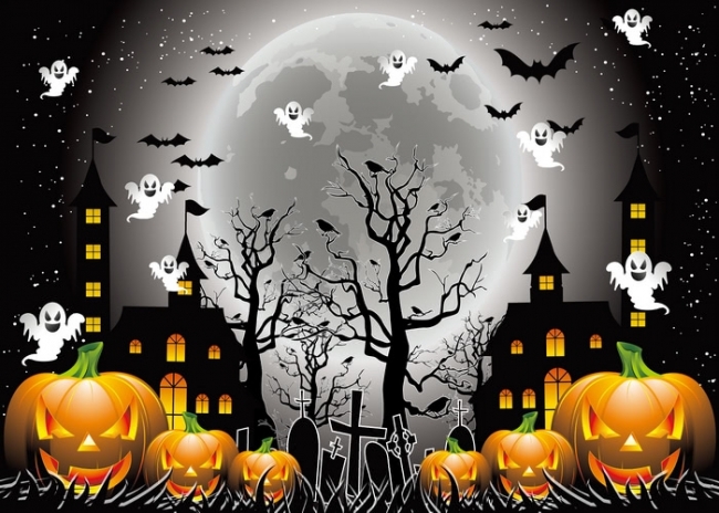 White Ghost Terror Scary Pumpkin Bat Halloween Party Backdrop Props ...